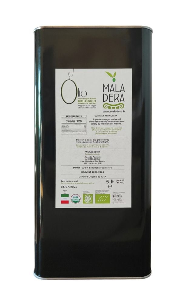 Maladera - Tin of 5 Lt - 100% Italian - Organic Extra Virgin Olive Oil ...